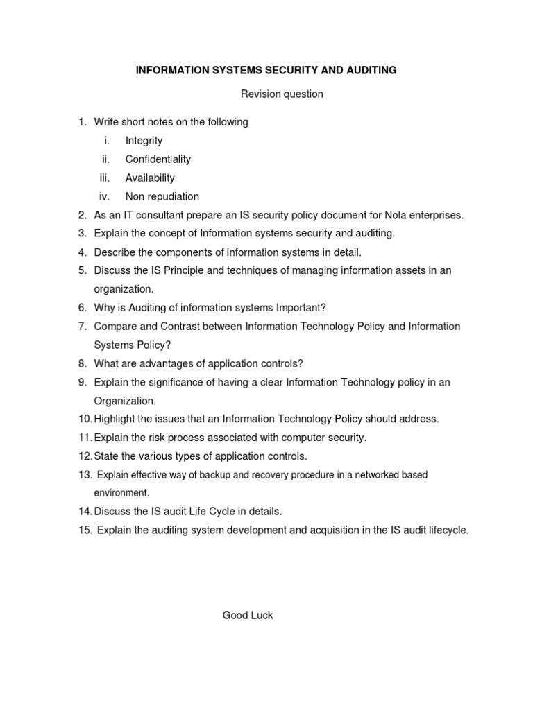 Information Systems Security Revision Questions | PDF