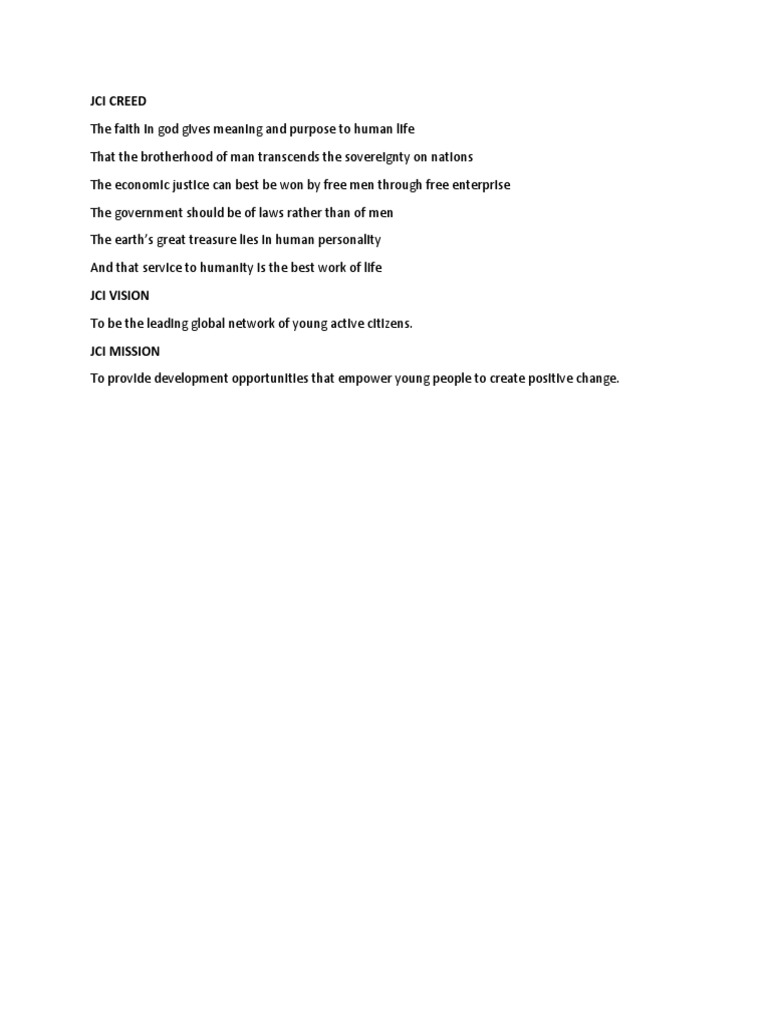 JCI Creed and Oath | PDF