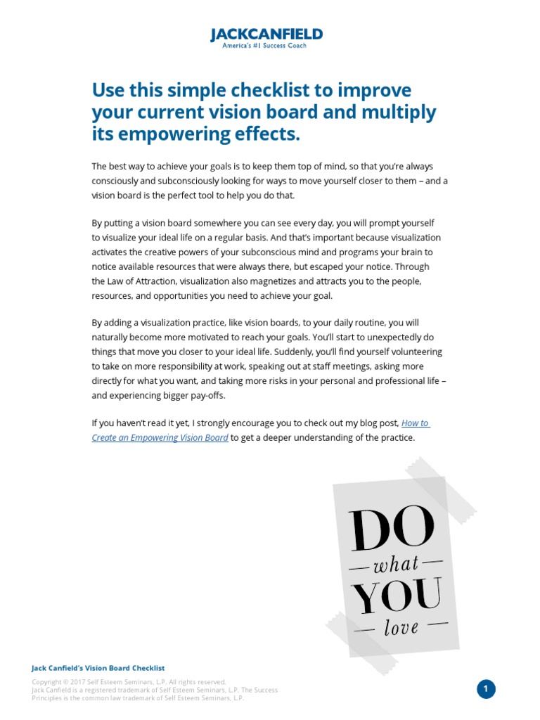 Vision Board Checklist Jack Canfield PDF | PDF | Goal | Psychology