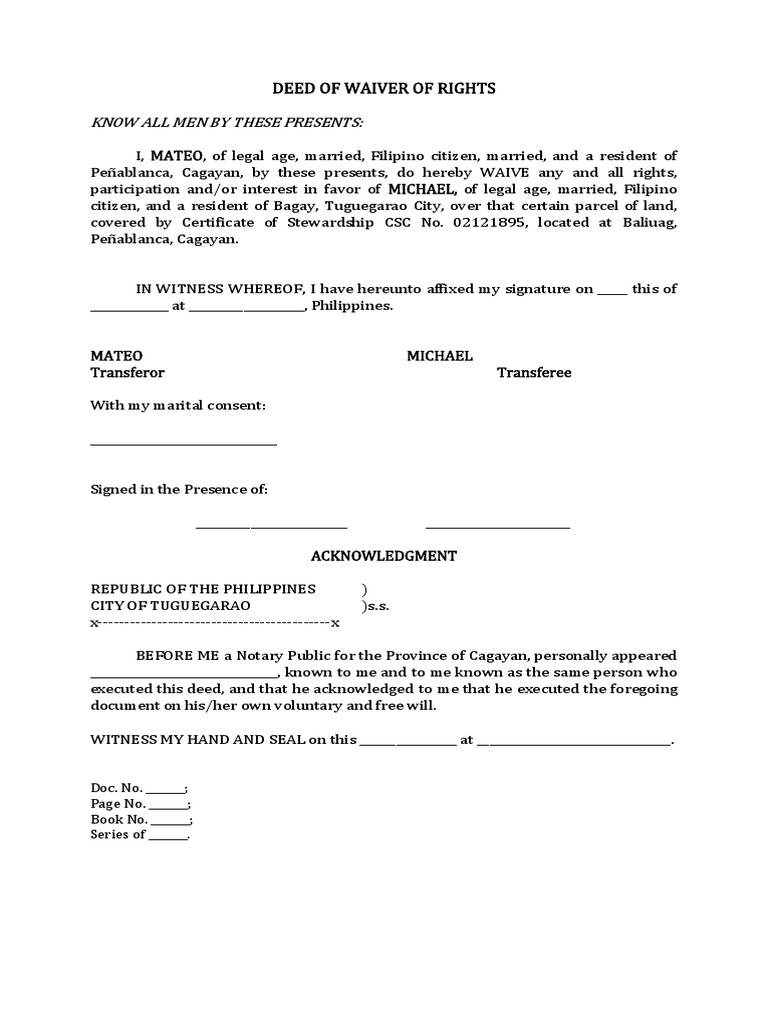 Deed of Waiver of Rights | PDF