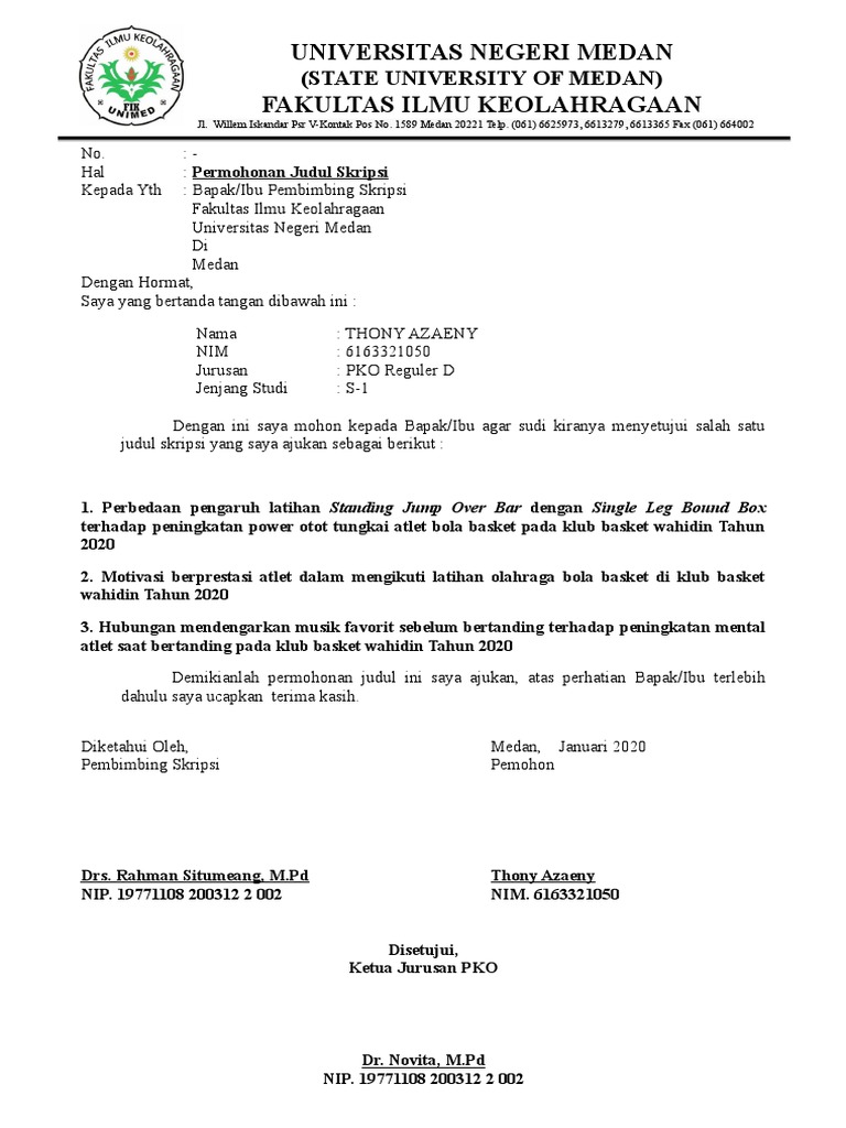 Surat Permohonan Judul Skripsi | PDF