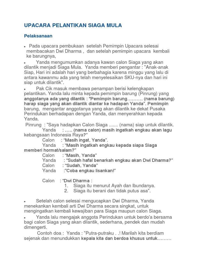 Upacara Pelantikan Siaga Mula | PDF