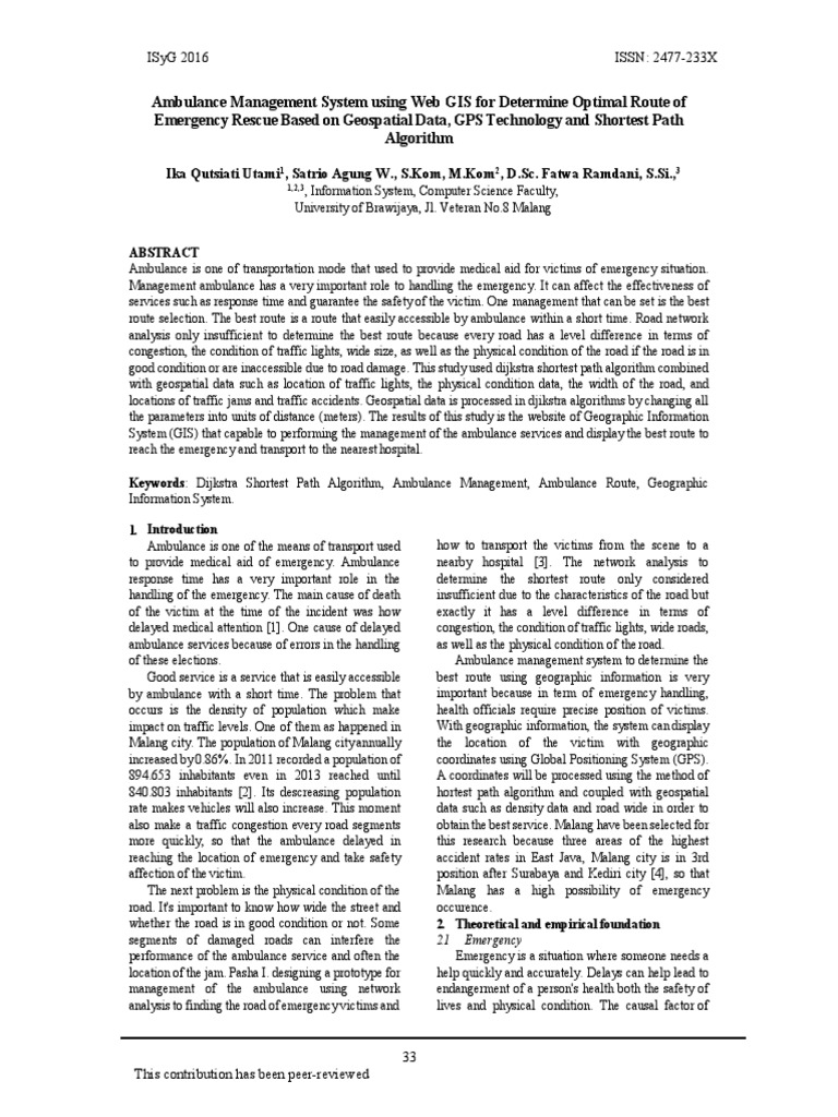 Ambulance Management System Using Web Gis For Determine Optimal Route ...