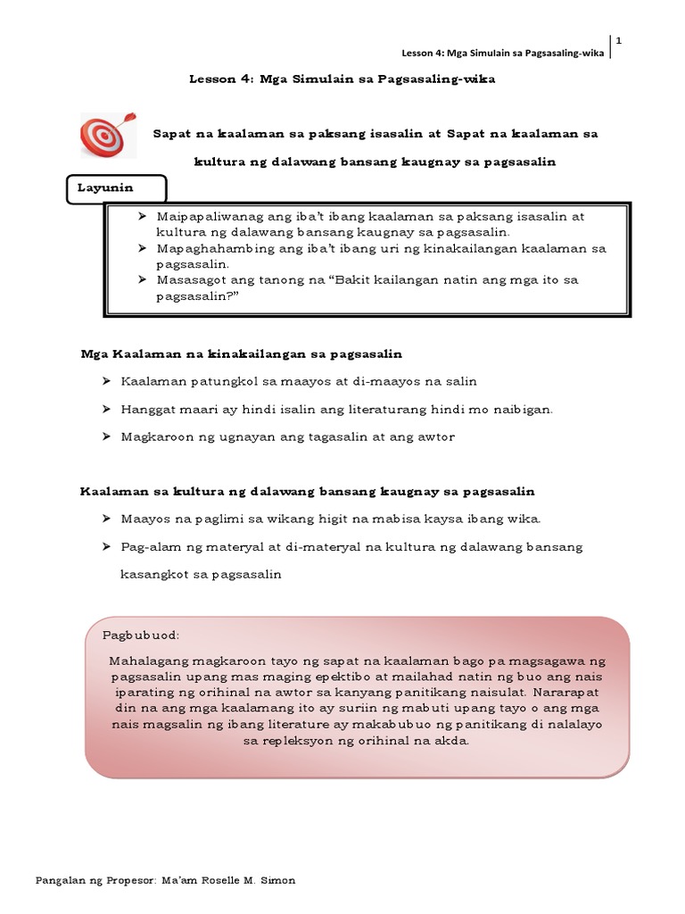 Kahulugan NG Pagsasaling | PDF