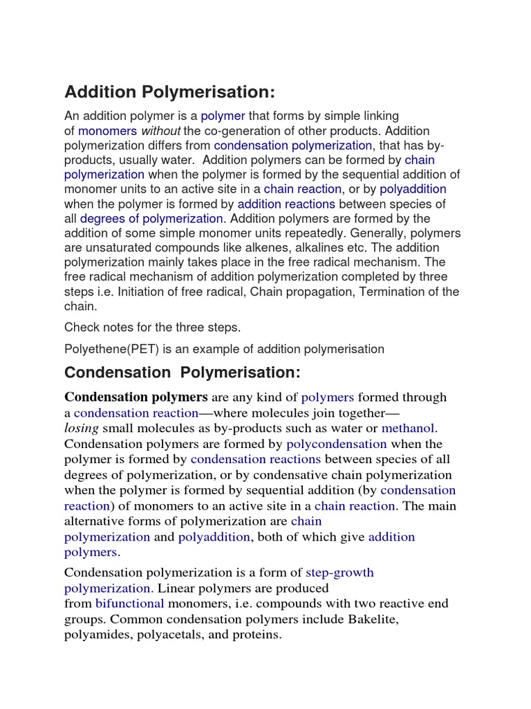 Addition Polymerisation | PDF | Science & Mathematics