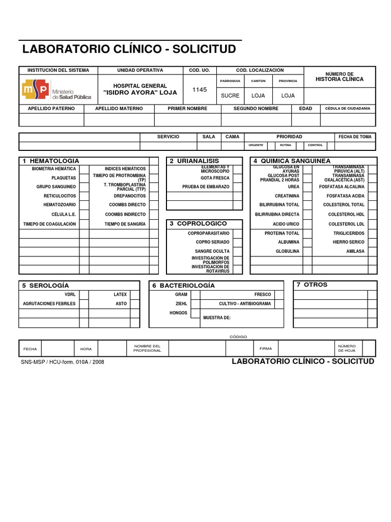 Solicitud Laboratorio | PDF | Sangre | Tejido (biología)