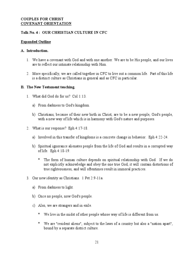 CFC Covenant Orientation TALK 4 | PDF | Value (Ethics) | Family