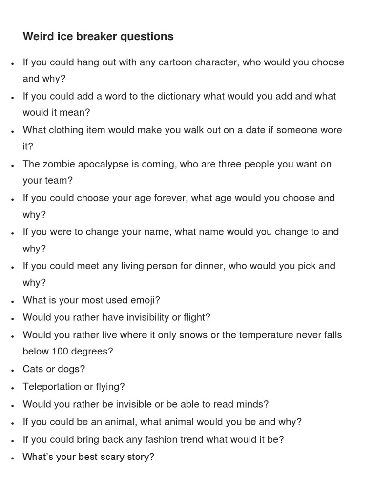 Weird Ice Breaker Questions | PDF | Meal