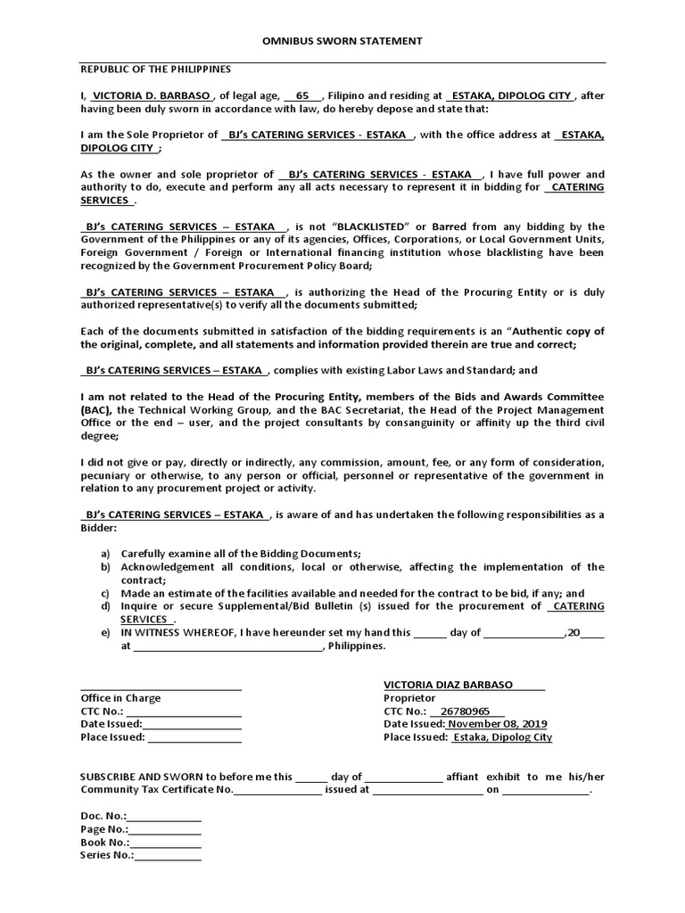 Omnibus Sworn Statement | PDF | Government | Government Information