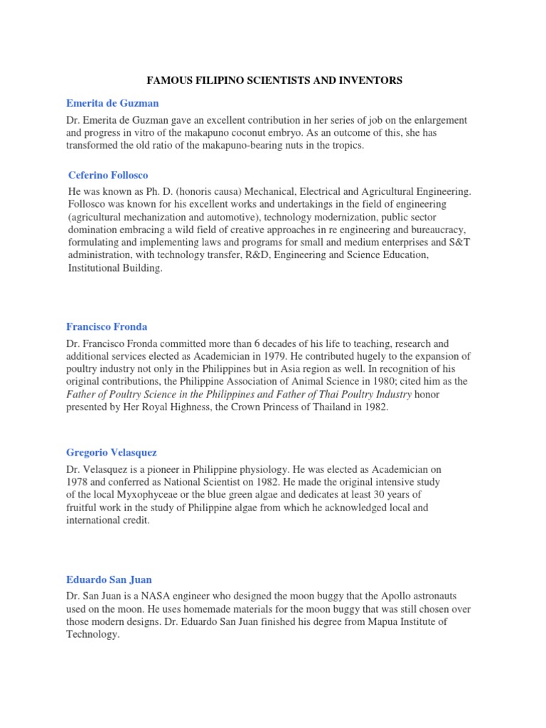 Notable Filipino Scientists and Inventions | PDF | Philippines | Science