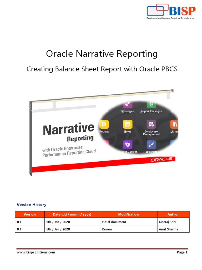 Balance Sheet Report with Oracle PBCS | PDF | Databases | Financial ...