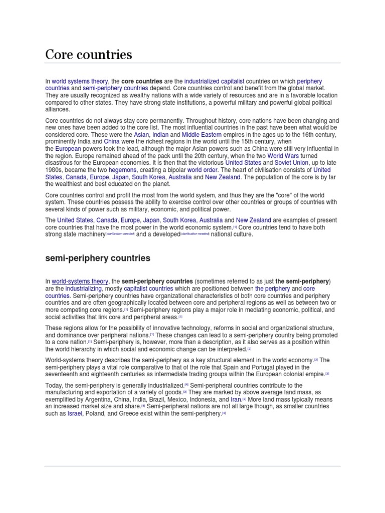 Core Countries Semi-Periphery Countries and The Periphery Countries ...