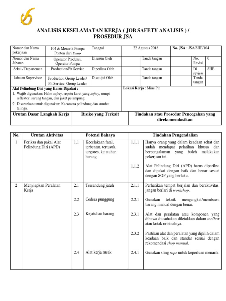JSA No 104 Menarik Pompa Ponton Dari Sump | PDF