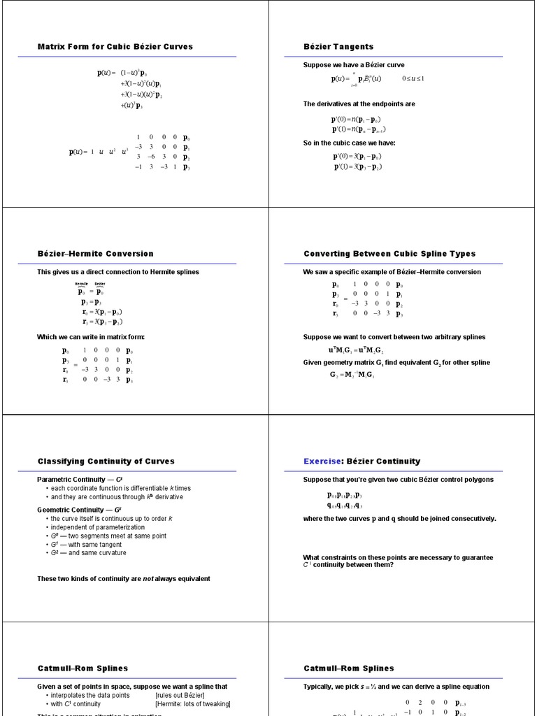 Matrix Form For Cubic Bézier Curves Bézier Tangents: U U U U Uu U U Bu ...