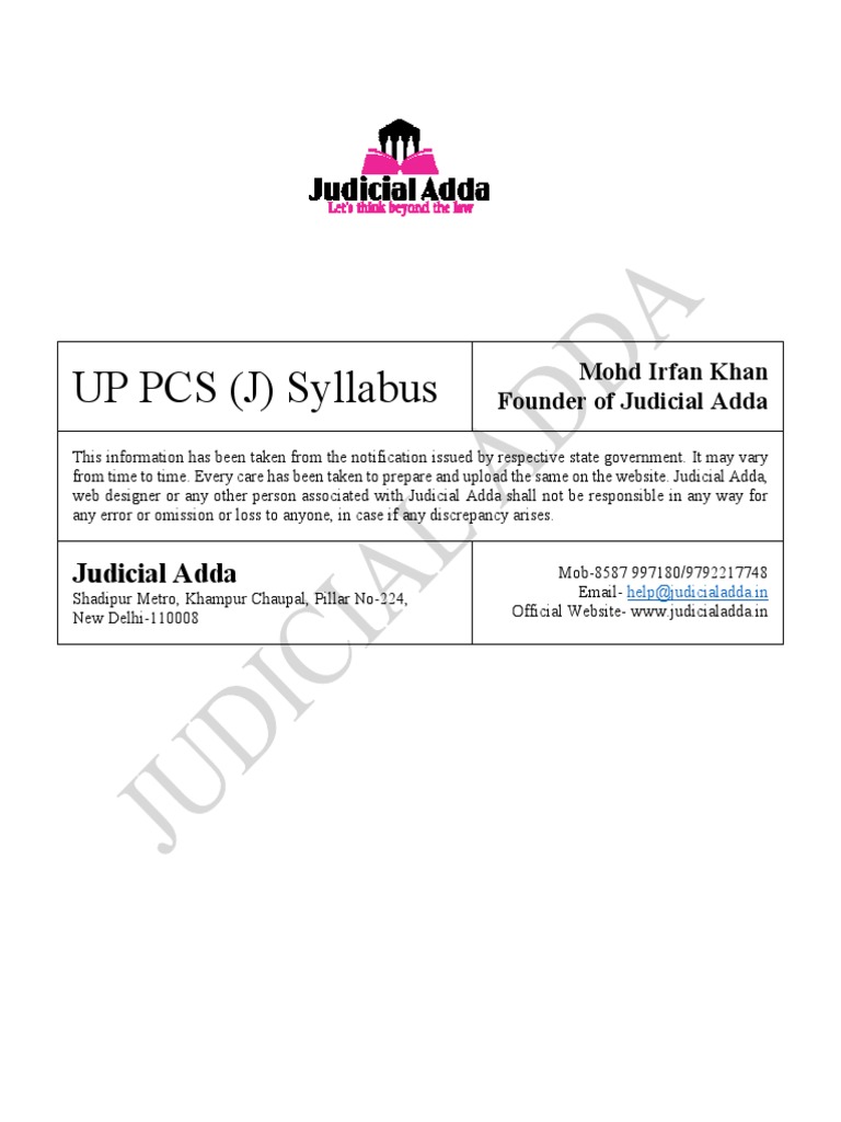 UP PCS (J) Syllabus | PDF | Public Law | Government