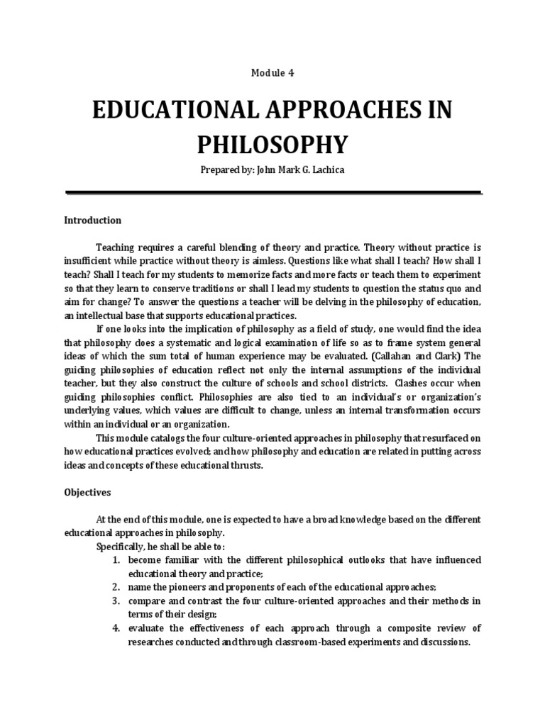 Module 4: Educational Approaches in Philosophy | PDF | Philosophy Of ...