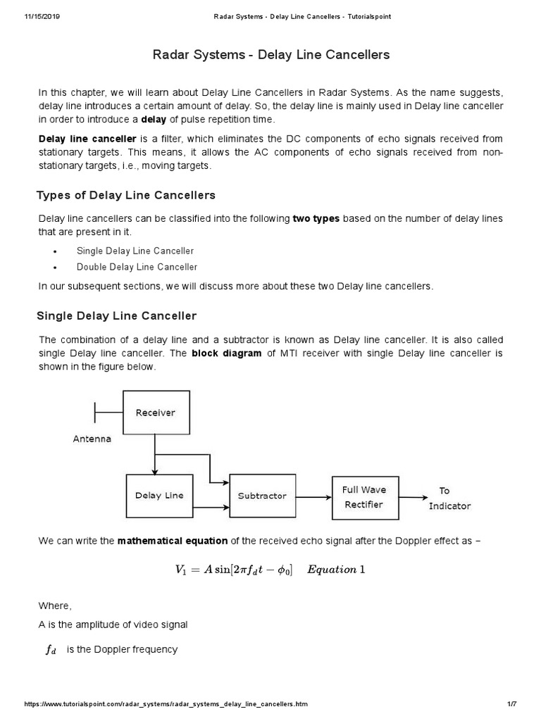 Radar Systems - Delay Line Cancellers | PDF | Radio Technology ...