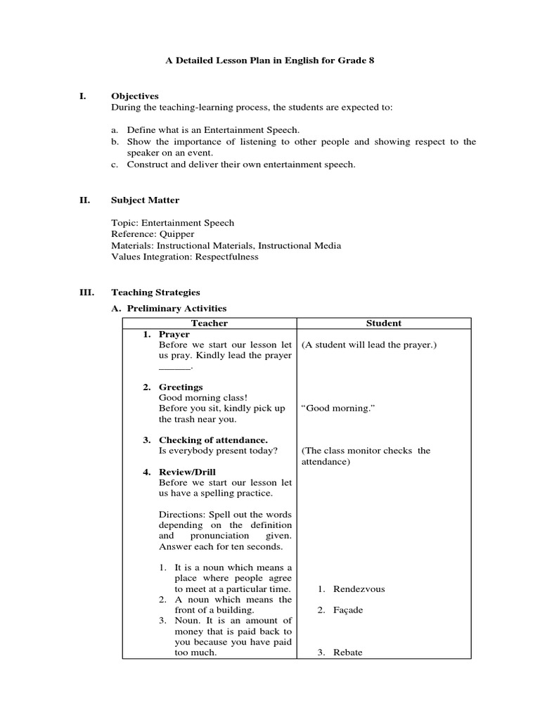 Entertainment Speech Tin | PDF | Lesson Plan | Teachers