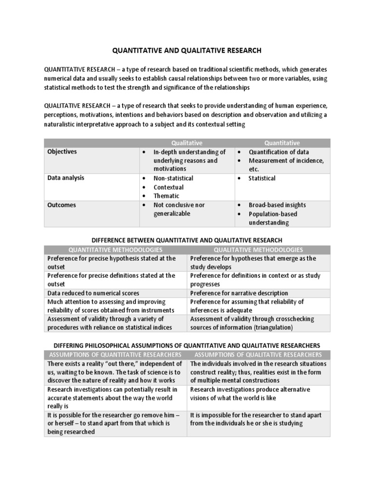 Comparing and Contrasting Quantitative and Qualitative Research | PDF ...