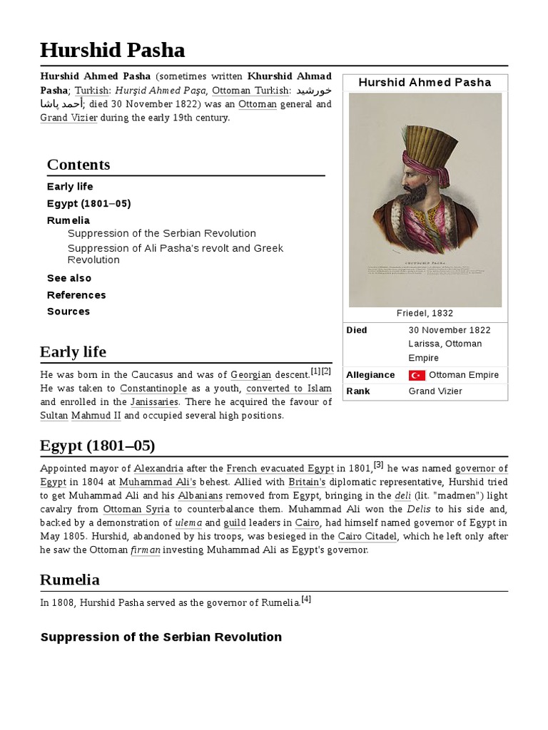 Hurshid Pasha, Ottoman General and Grand Vizier | PDF | Politics Of The ...