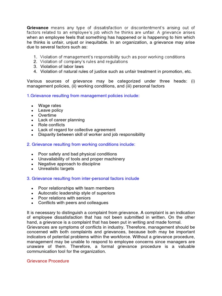 Grievance Means Any Type of Dissatisfaction or Discontentment | PDF ...