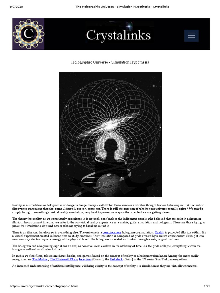The Holographic Universe Simulation Hypothesis Crystalinks Pdf