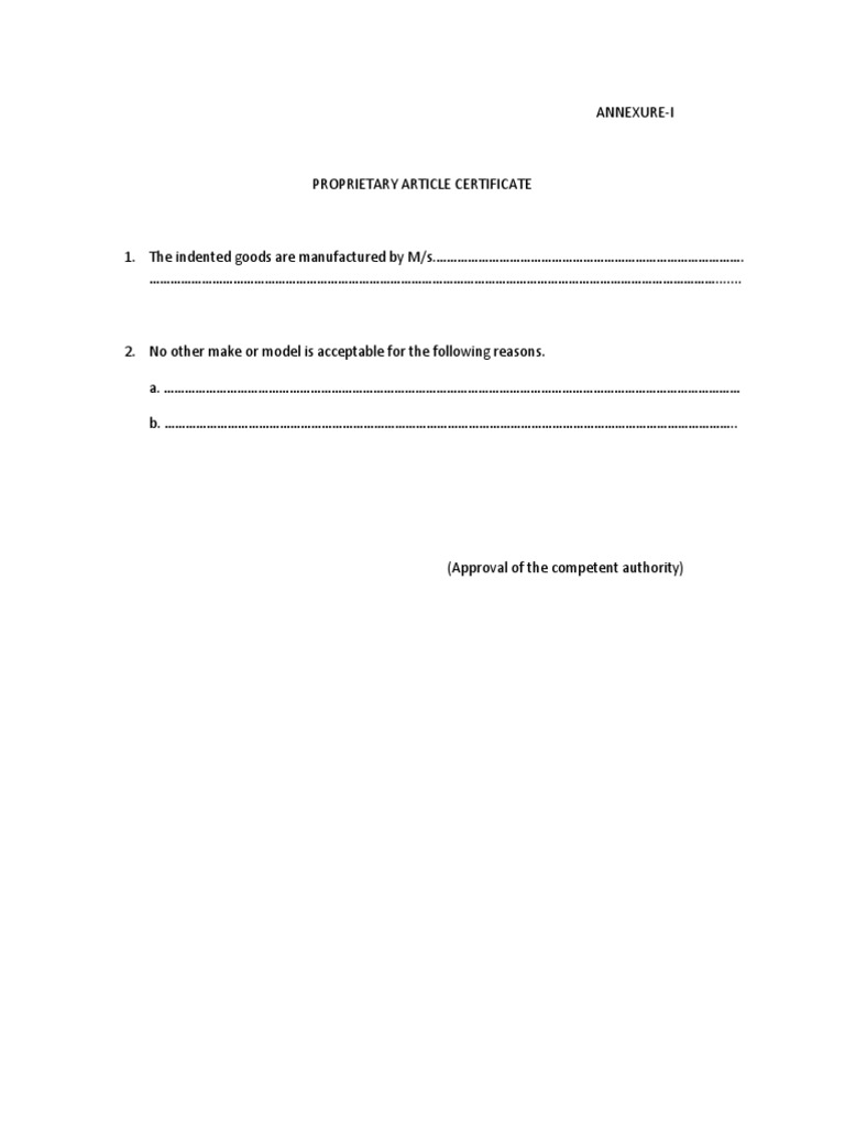 Proprietary Article Certificate Pdf Pdf