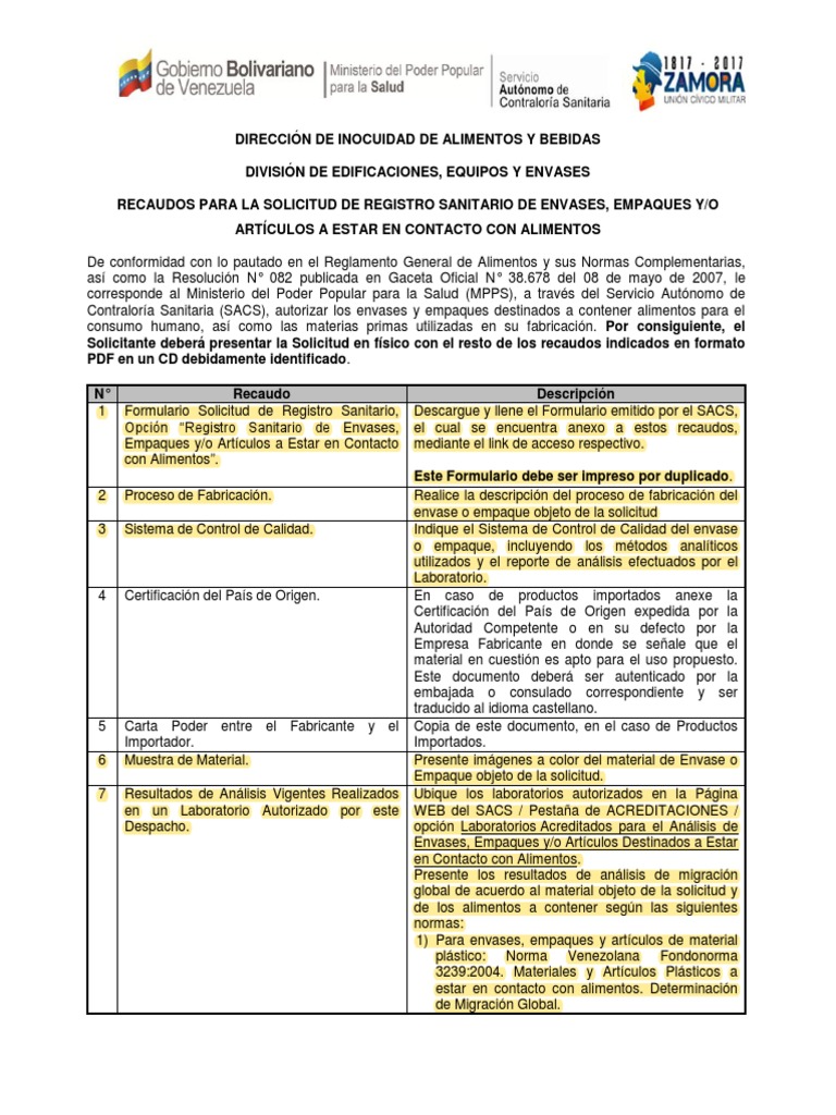 Recaudos Solicitud de Reg Sanit de Env y Emp | PDF | Naturaleza