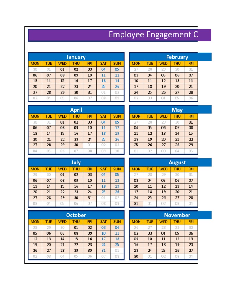 Fully Dynamic Employee Engagement Calendar 2020 | PDF
