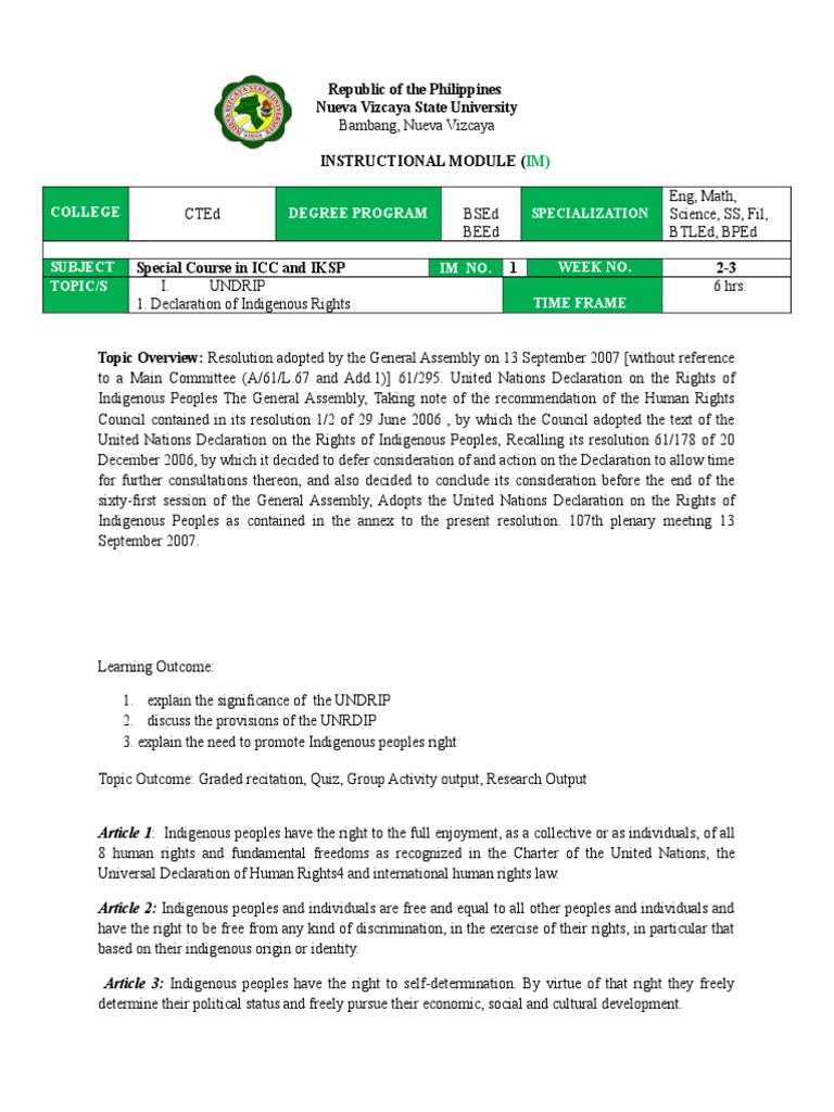 Modlude2 UNDRIP Article | PDF | Indigenous Peoples | Autonomy