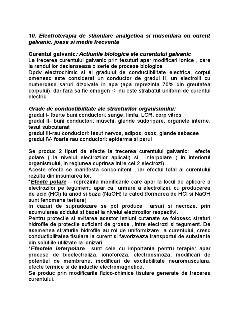 Electroterapia de Stimulare Analgetica Si Musculara Cu Curent Galvanic, Joasa Si Medie Frecventa ...