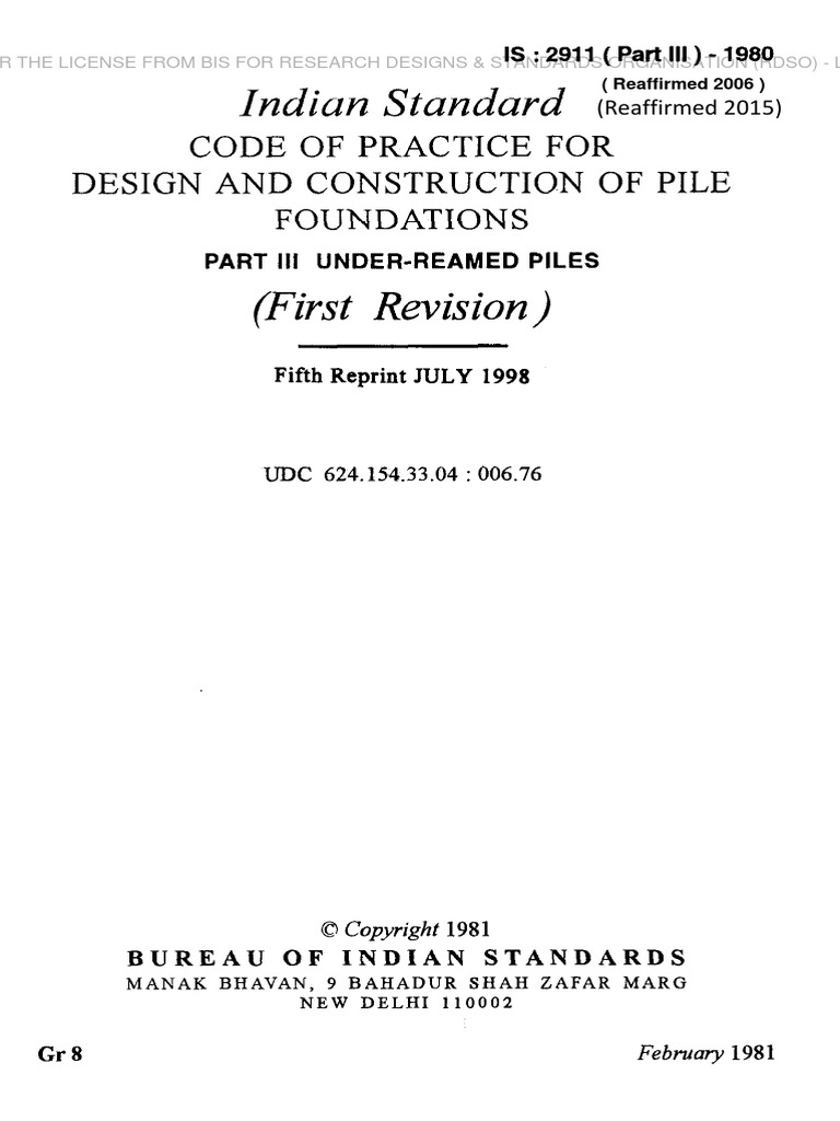IS 2911 Part 3 2015 PDF Deep Foundation Strength Of Materials