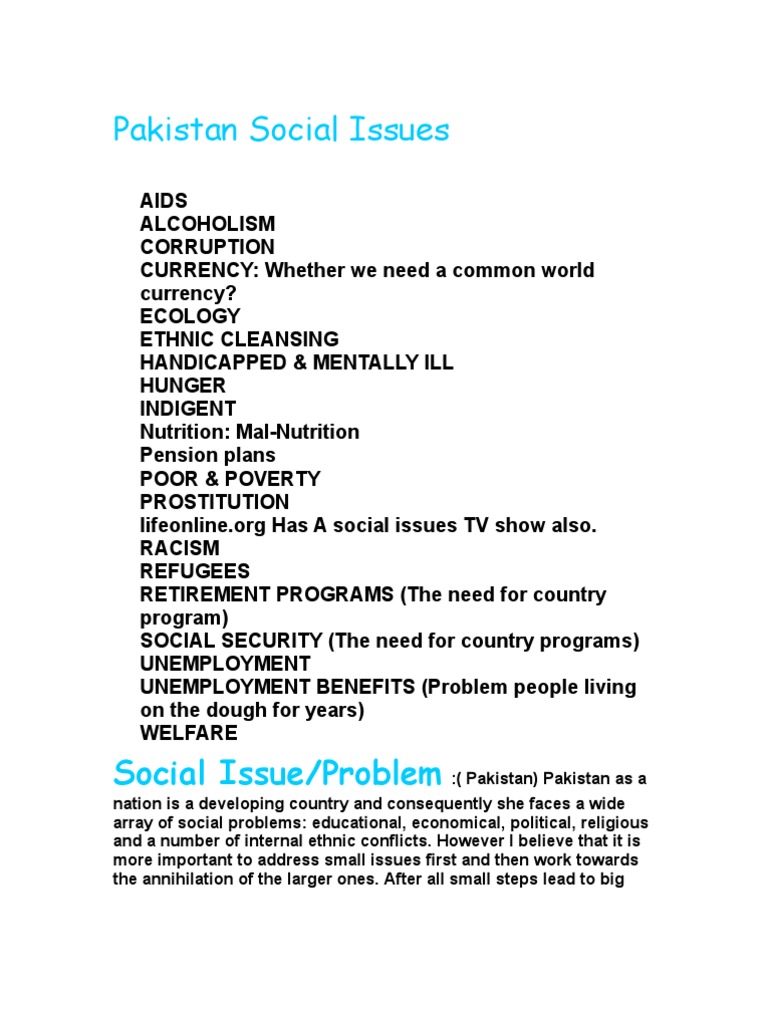Major Social Issues in Pakistan | PDF | Child Labour | Poverty