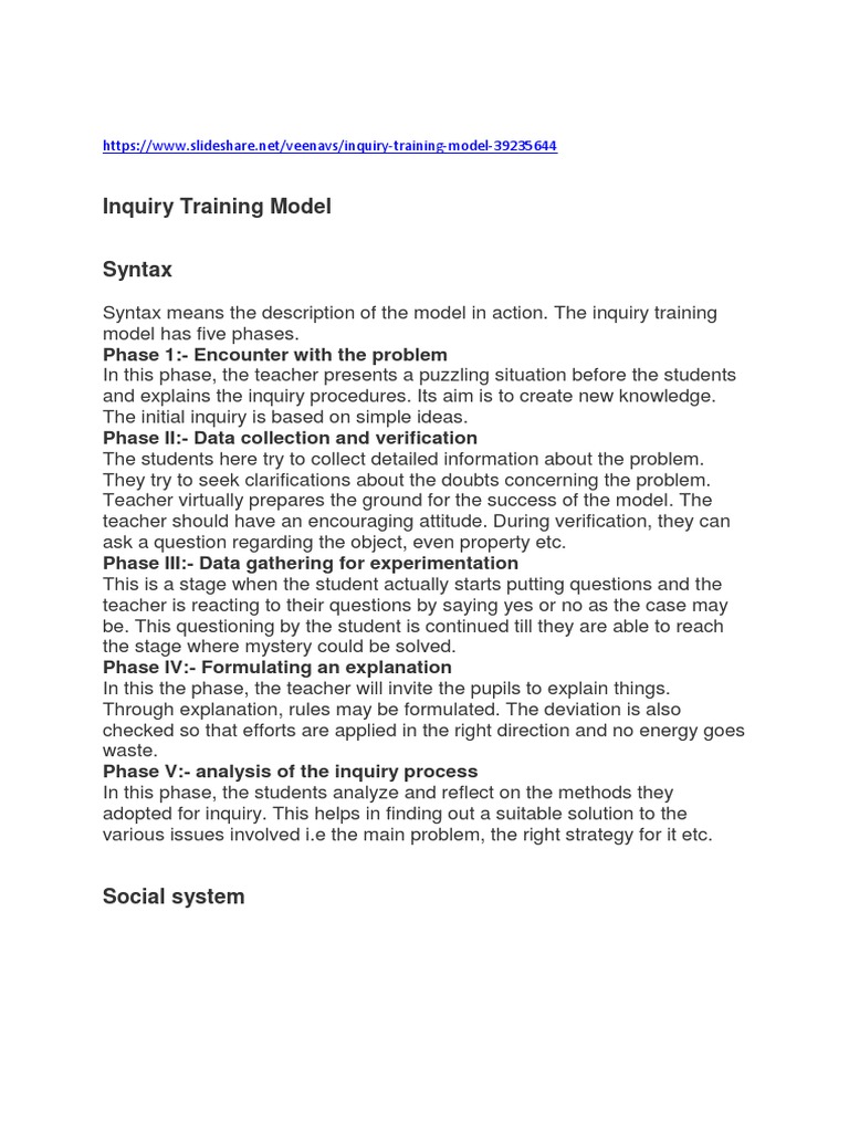 Inquiry Training Model | PDF