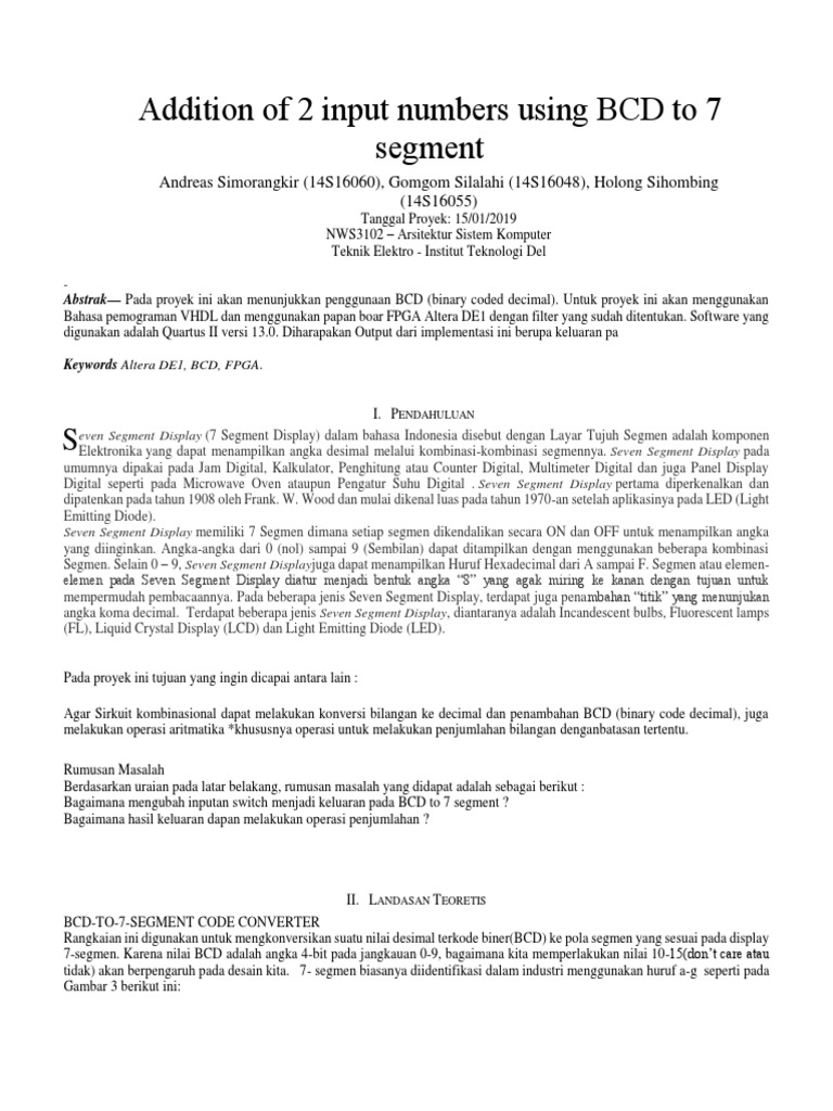 Addition of 2 Input Numbers Using BCD To 7 Segment | PDF | Metode ...