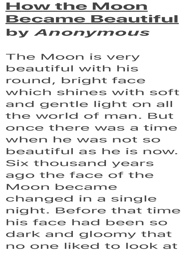 How The Moon Became Beautiful | PDF