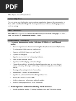 Automation Testing Fresher Resume | PDF | Selenium (Software) | Java ...