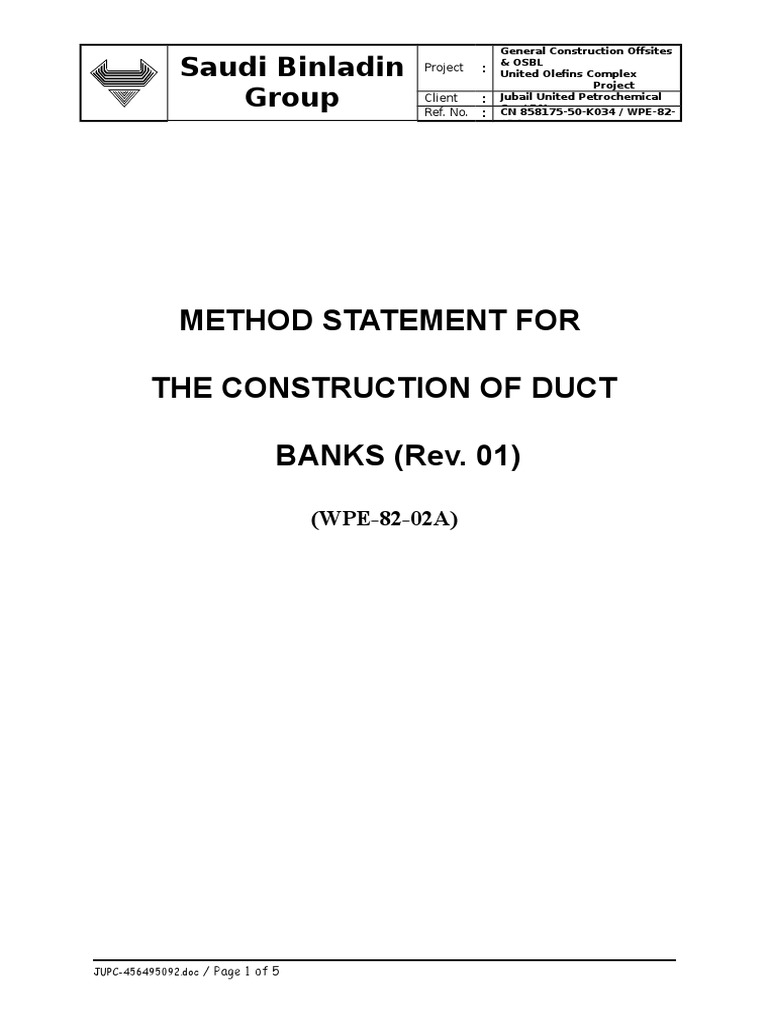 068 CDT Construction of Duct Bank MS | PDF | Duct (Flow) | Concrete