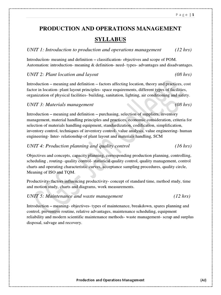 POM Notes | PDF | Operations Management | Automation
