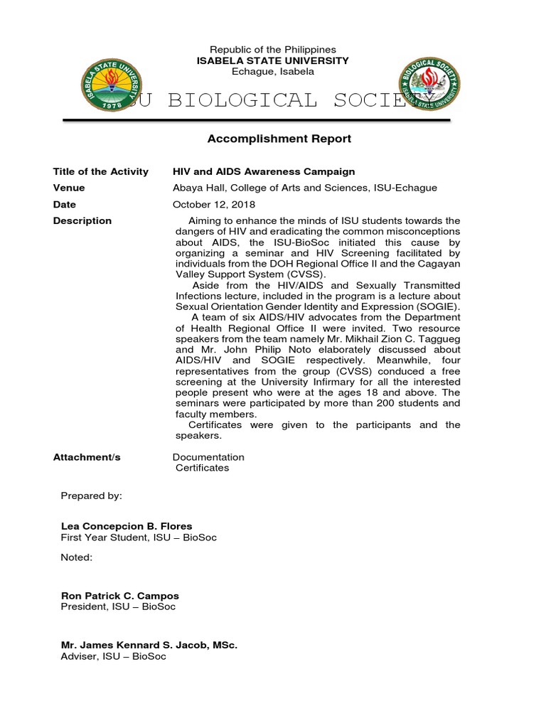 8.1. Accomplishment Report HIV | PDF | Hiv/Aids | Sex