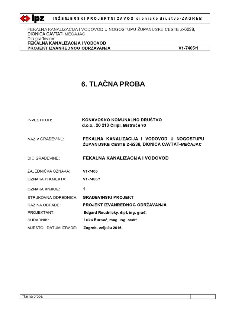 Fekalna Kanalizacija I Vodovod | PDF