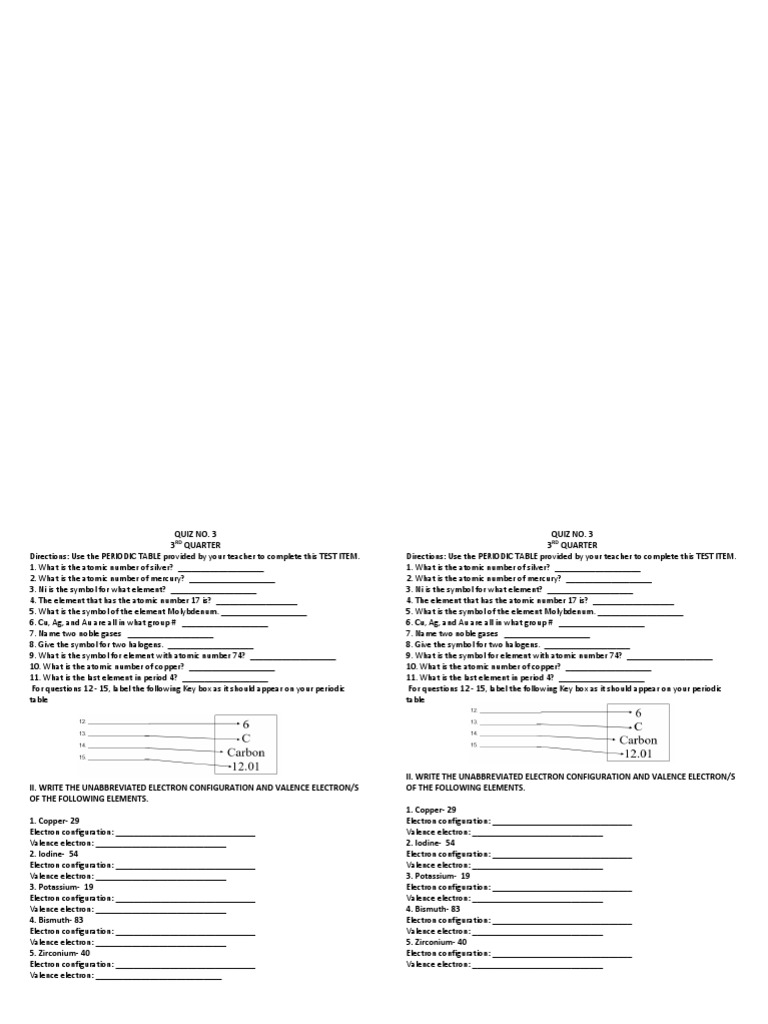 Electron Configuration Quiz for Elements | PDF | Chemical Elements ...