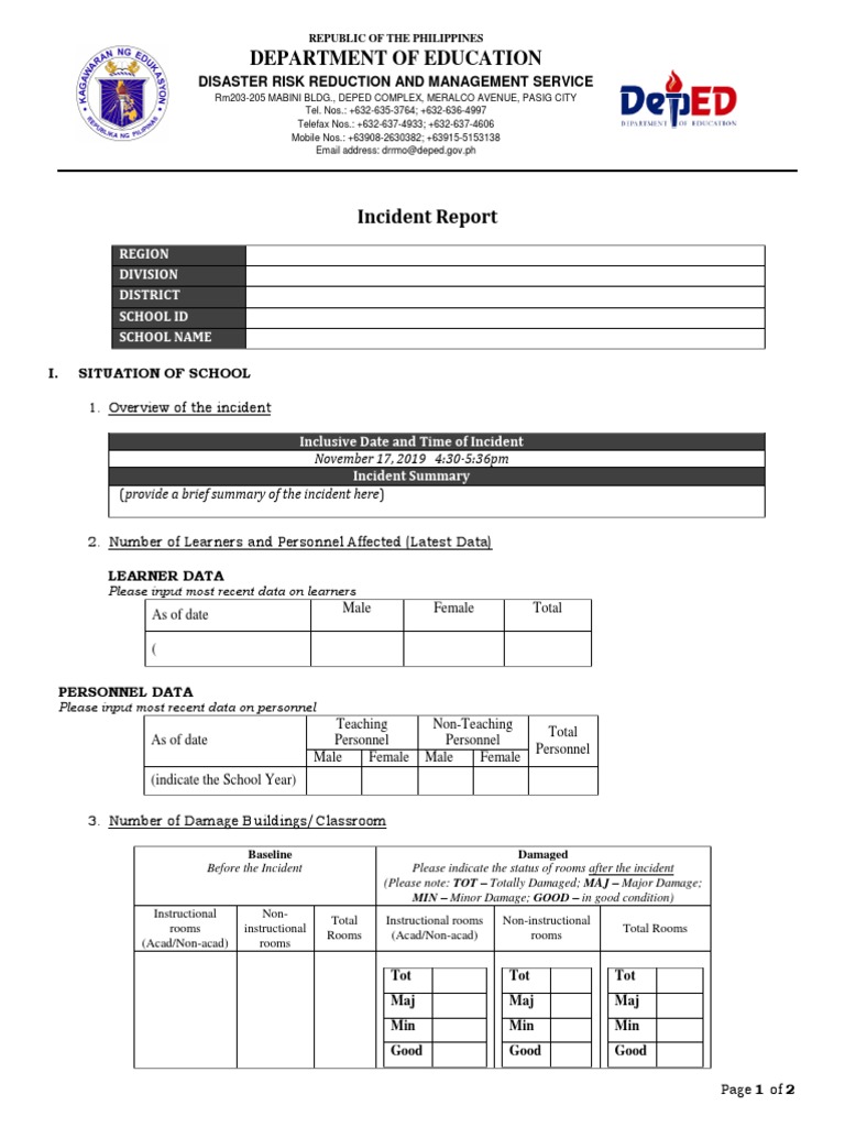 School Incident Report Template | PDF | Teaching | Cognition