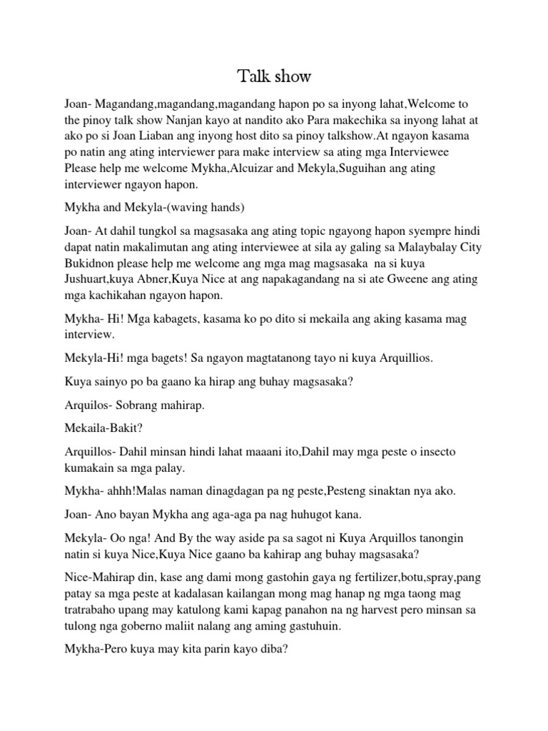 Filipino Talk Show Skrip | PDF