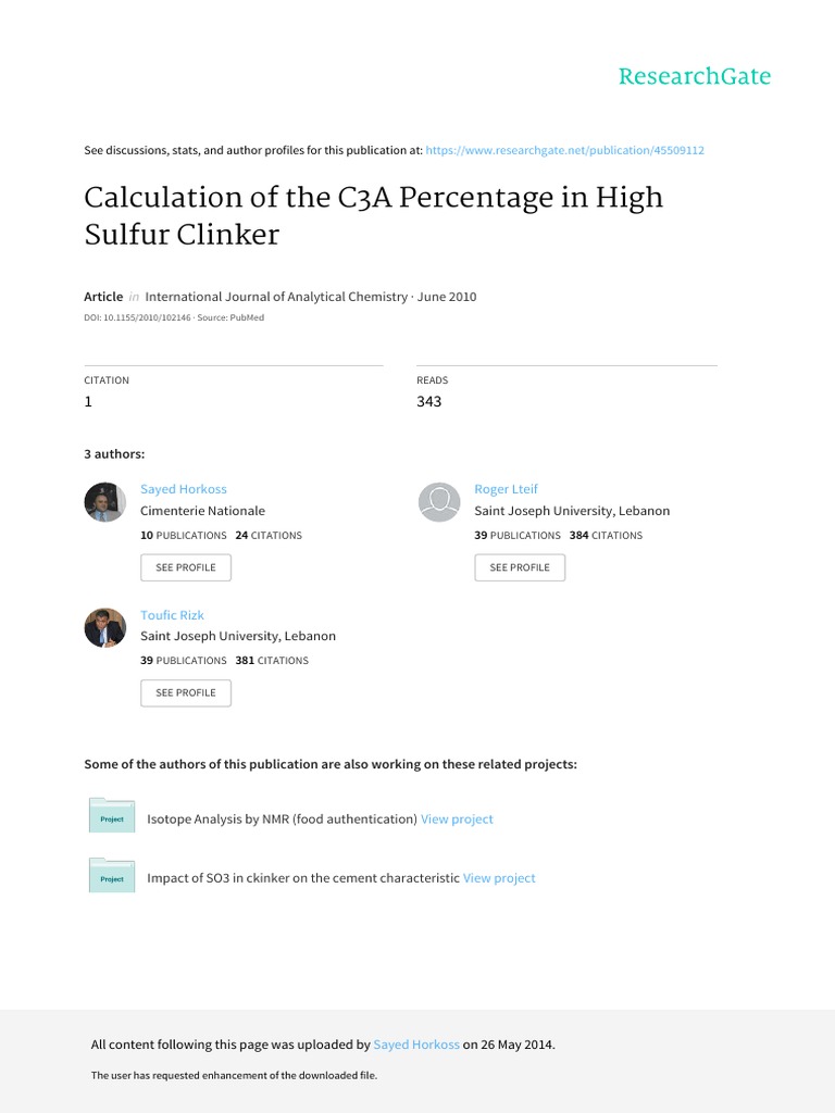 Calculation of The C3A Percentage in High Sulfur Clinker | PDF | Cement ...