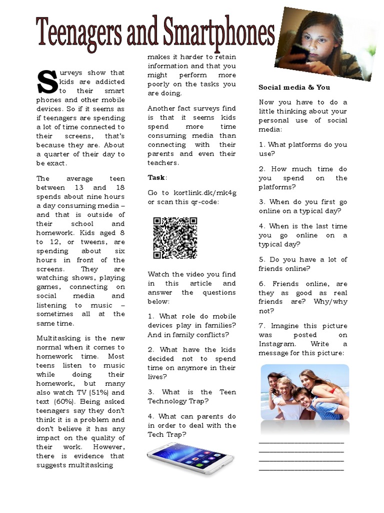 Teenagers and Smartphones Reading Comprehension Exercises - 89545 | PDF ...