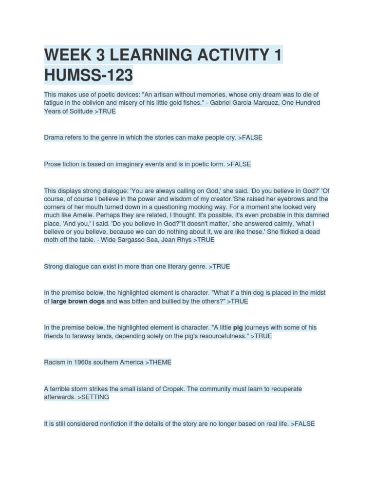 Week 3 Learning Activity 1 Humss | PDF