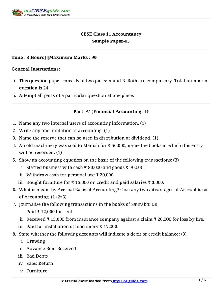 11 Accounts Sample Paper 3 PDF | PDF | Debits And Credits | Expense
