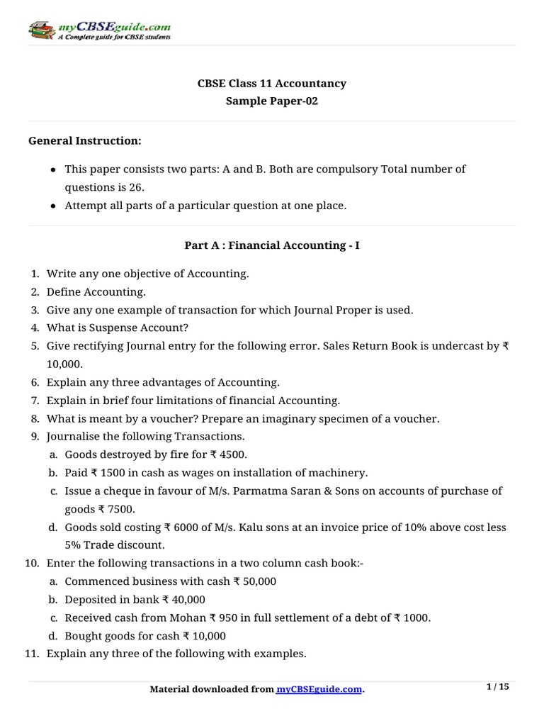 11 Accounts Sample Paper 2 | PDF | Expense | Payments