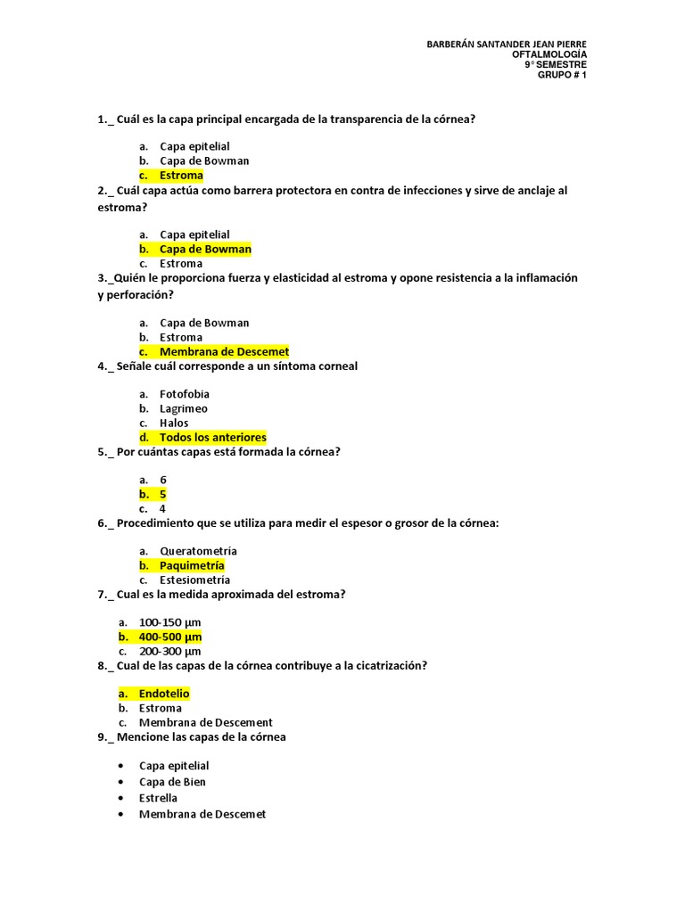 Preguntas Cornea | PDF | Córnea | Oftalmología